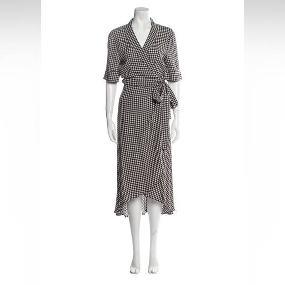 Ganni | Dresses | Ganni Black And White Plaid Checked Wrap Dress In ...